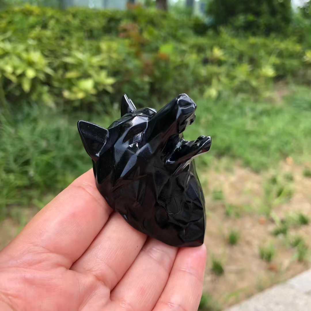 Hand Carved Black Obsidian Wolf Head: Crystal Animal Carving - Etsy