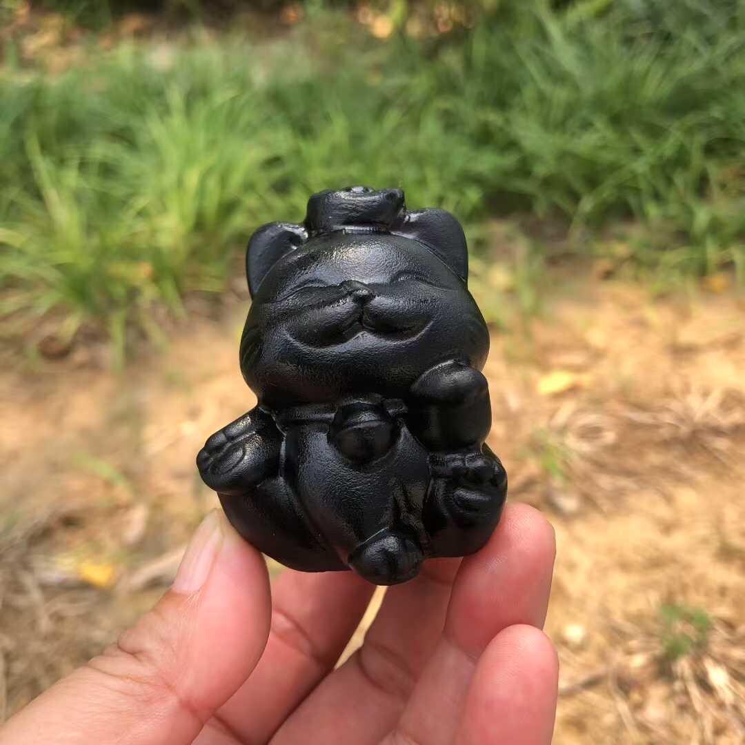 Hand Carved Black Obsidian Lucky Cat: Crystal Animal Figurine - Etsy
