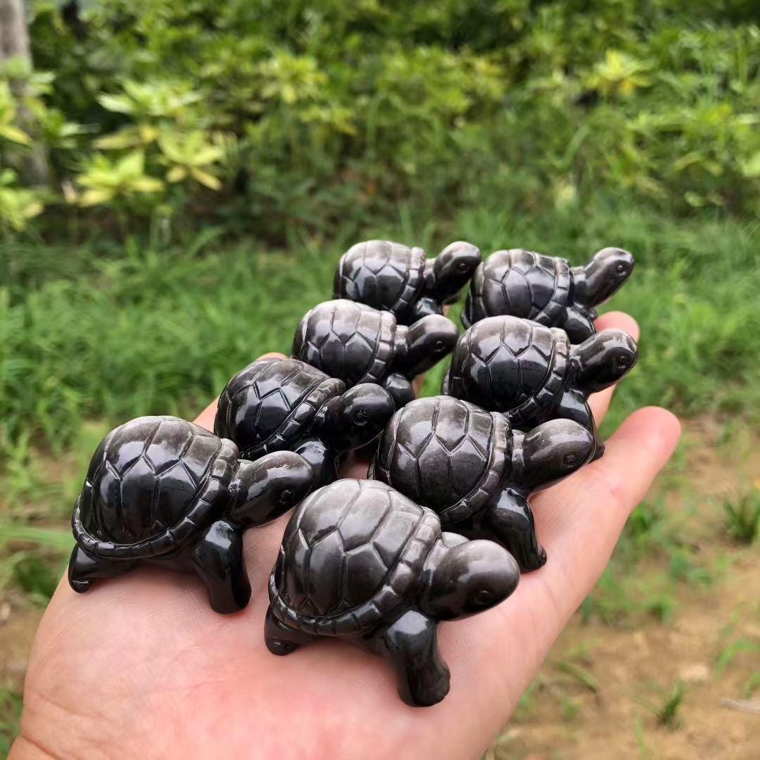 Hand Carved Silver Obsidian Turtle: Healing Crystal Animal - Etsy