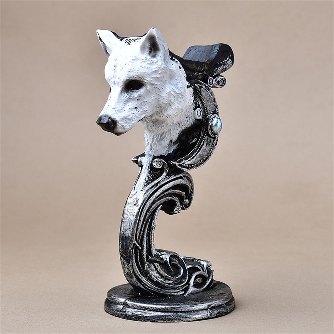 60*125*45mm Snow Wolf Resin Decoration Home White Wolf Crafts Wolf Head ...