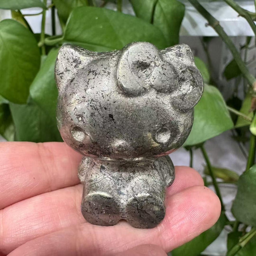 Hand Made Pyrite Hello Kitty Natural Stone Cat Hello Kitty Crystal ...