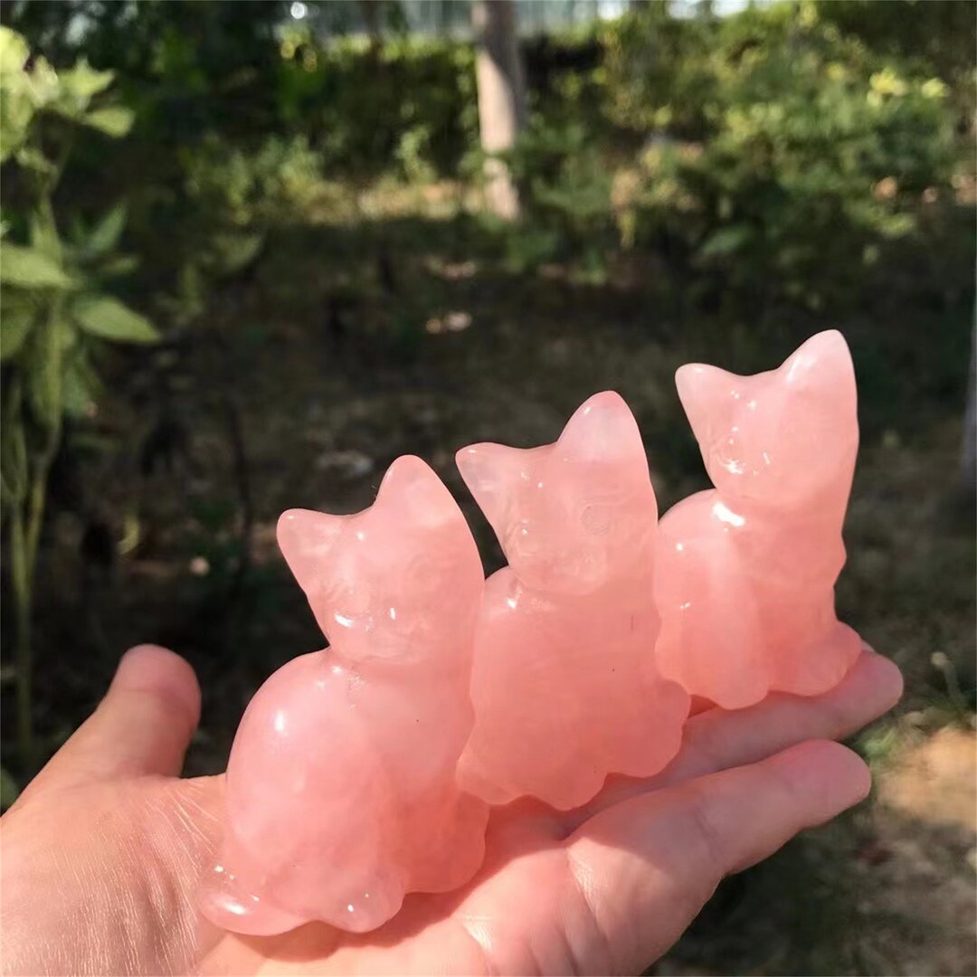 Hand Carved Rose Quartz Crystal Cat: 60mm Sitting Figurine - Etsy
