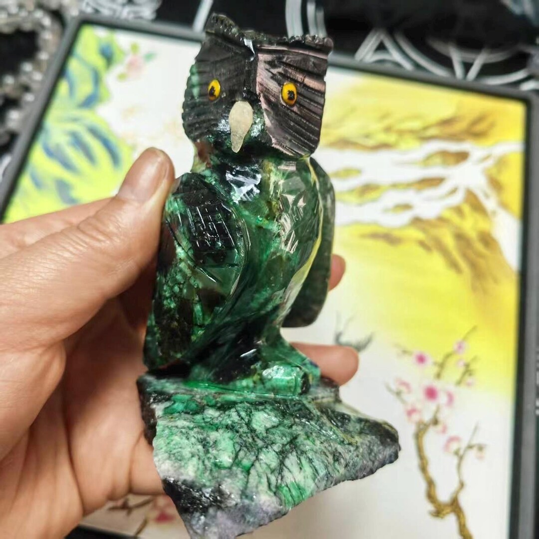 Emerald Owl Carving: Rare Crystal Figurine, Home Decor (100mm) - Etsy