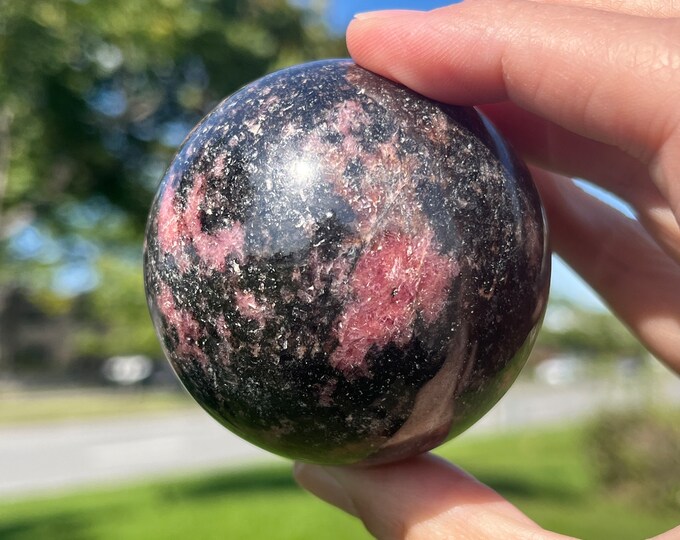 Rhodonite Sphere Rhodonite Ball With Big Pink Tourmaline Stone of Love ...