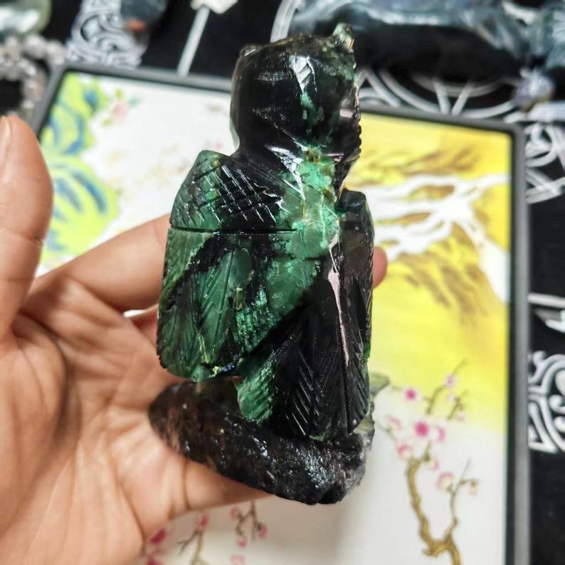 Emerald Owl Carving: Rare Crystal Figurine, Home Decor (100mm) - Etsy