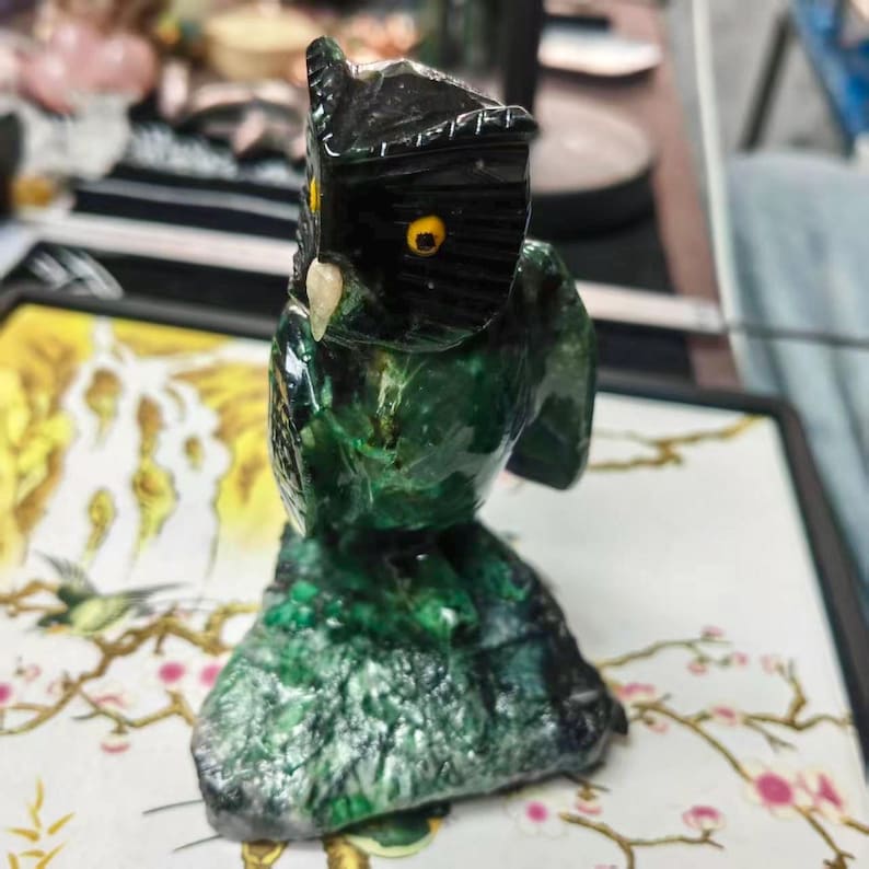 Emerald Owl Carving: Rare Crystal Figurine, Home Decor (100mm) - Etsy