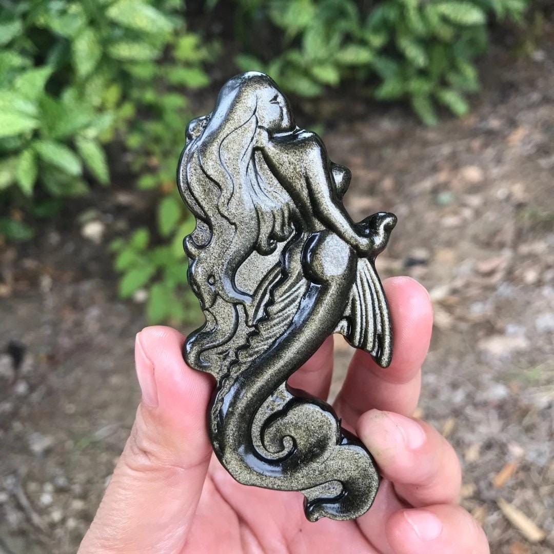 Golden Silver Obsidian Mermaid Crystal Animal Crystal Protection ...