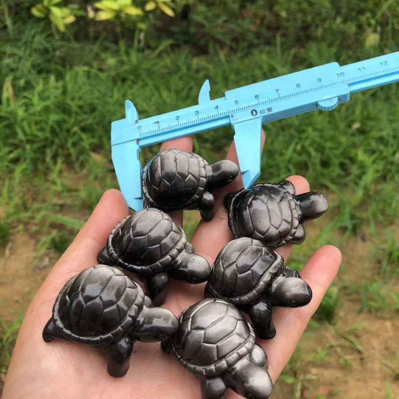 Hand Carved Silver Obsidian Turtle: Healing Crystal Animal - Etsy