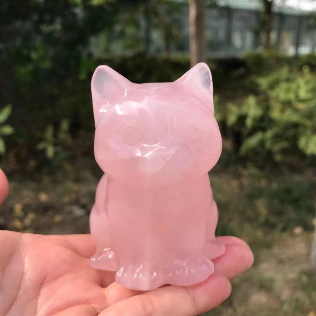 81mm Hand Carved Rose Quartz Sitting Cat Crystal Carving Crystal Kitty ...