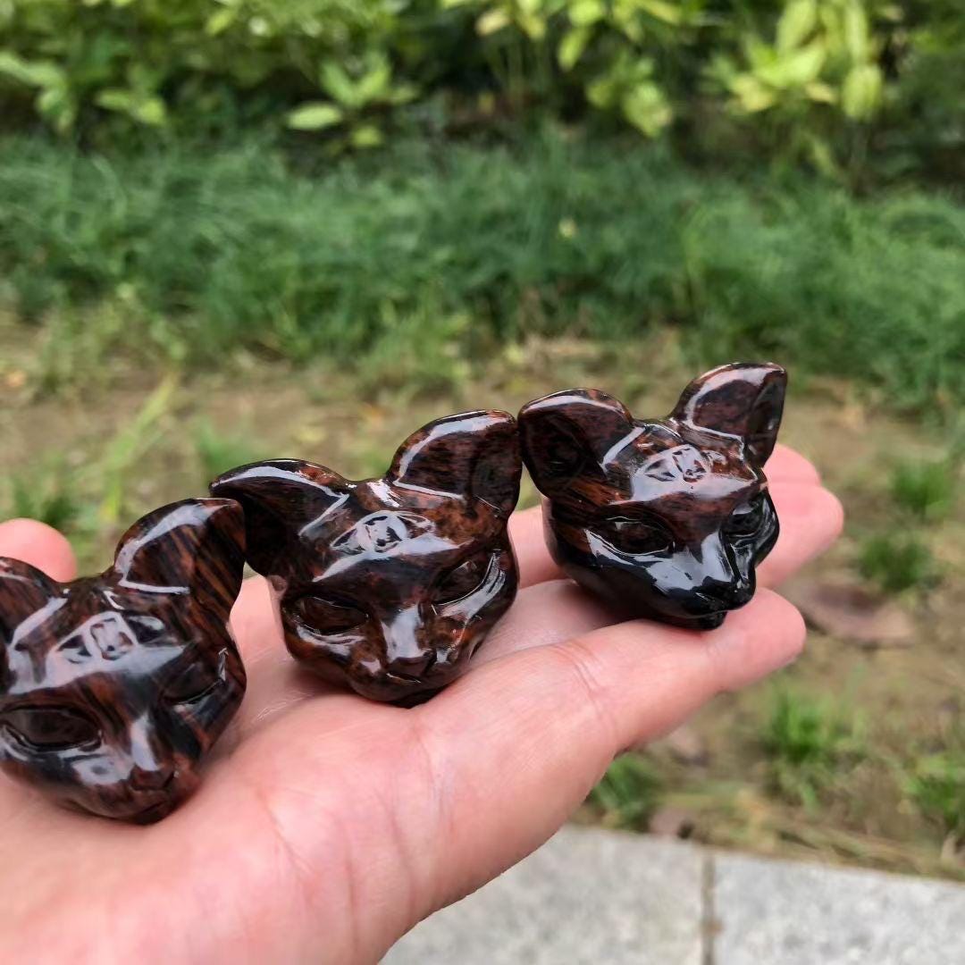 Hand Carved Red Obsidian Cat Heads Crystal Kitty Heads Crystal Cat ...