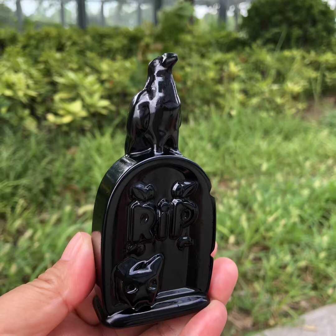 Hand Carved Black Obsidian Raven: Halloween Gravestone Decoration - Etsy