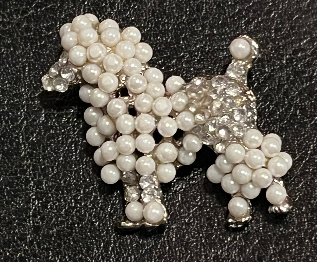 Vintage Rhinestone and Pearl Poodle Dog Brooch Pin Mid - Etsy