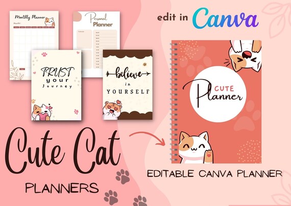Cute Cat Planner Canva Templates Personal Planner Checklist - Etsy