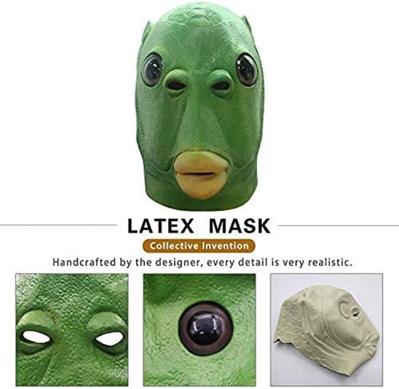 Halloween Costume Fish Head Party Mask Green Adult Animal Cosplay Prop ...