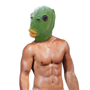 Halloween Costume Fish Head Party Mask Green Adult Animal Cosplay Prop ...