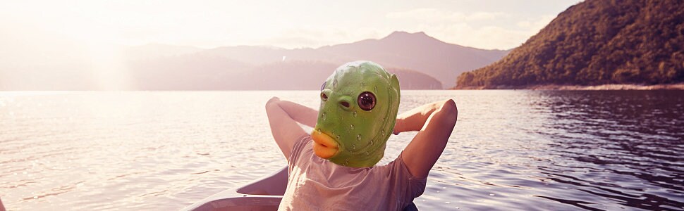 Halloween Costume Fish Head Party Mask Green Adult Animal Cosplay Prop ...
