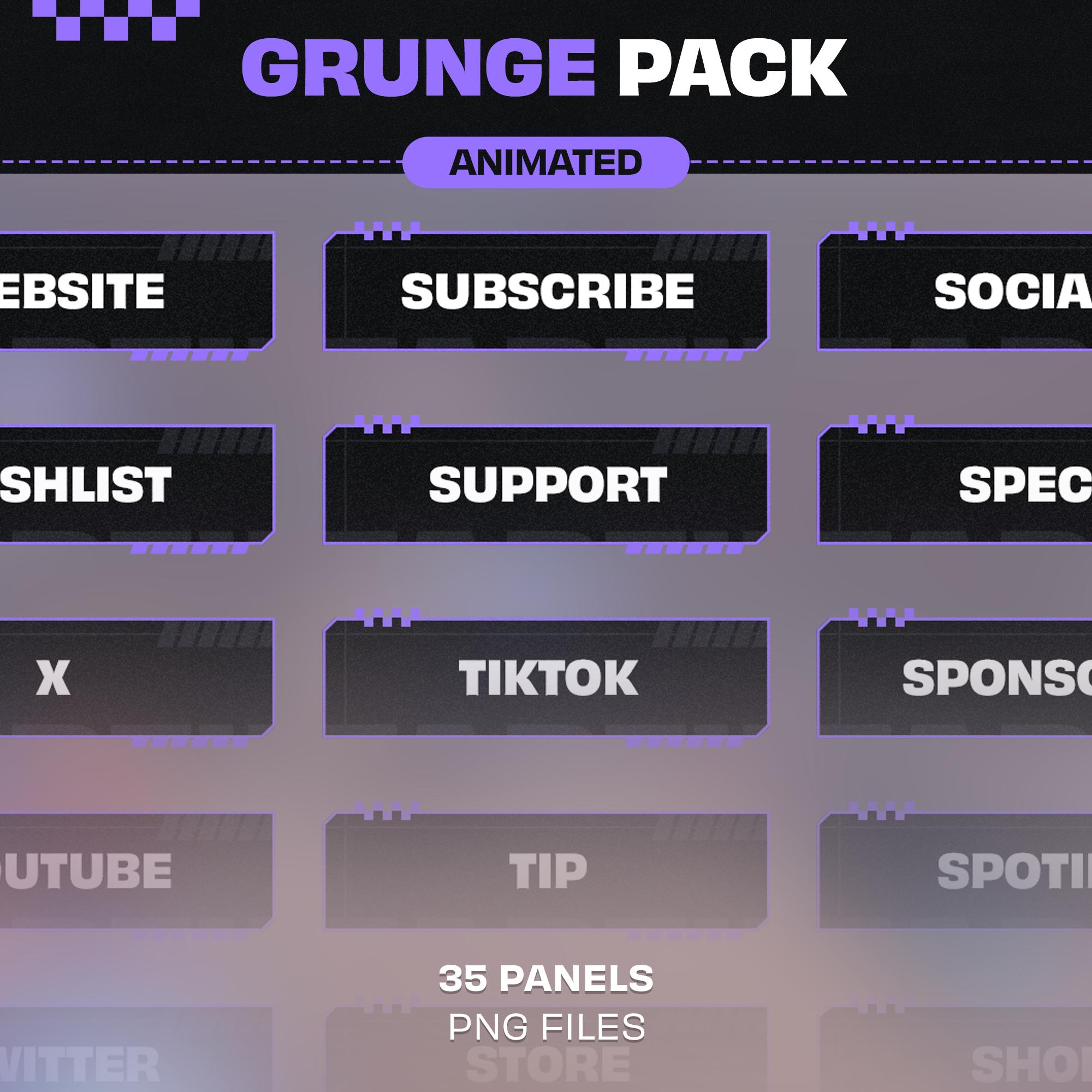 Animated Purple Grunge Twitch Overlay Pack: Stream Alerts, Panels ...
