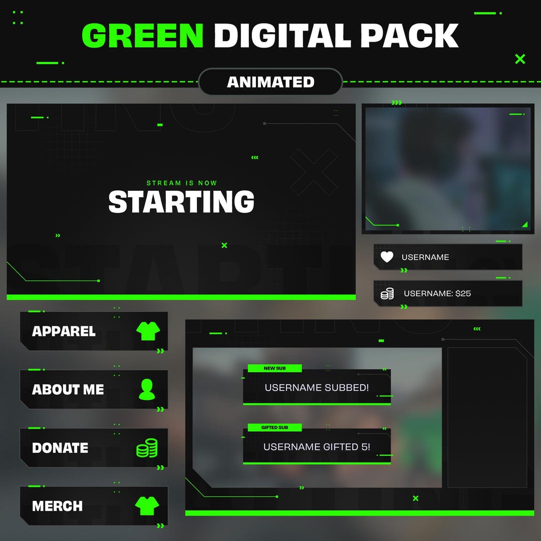Animated Green Tech Twitch Overlay Package (digital Download) - Etsy
