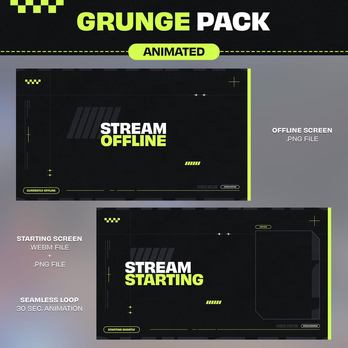 Animated Green Grunge Twitch Overlay Pack: Stream Alerts, Panels ...