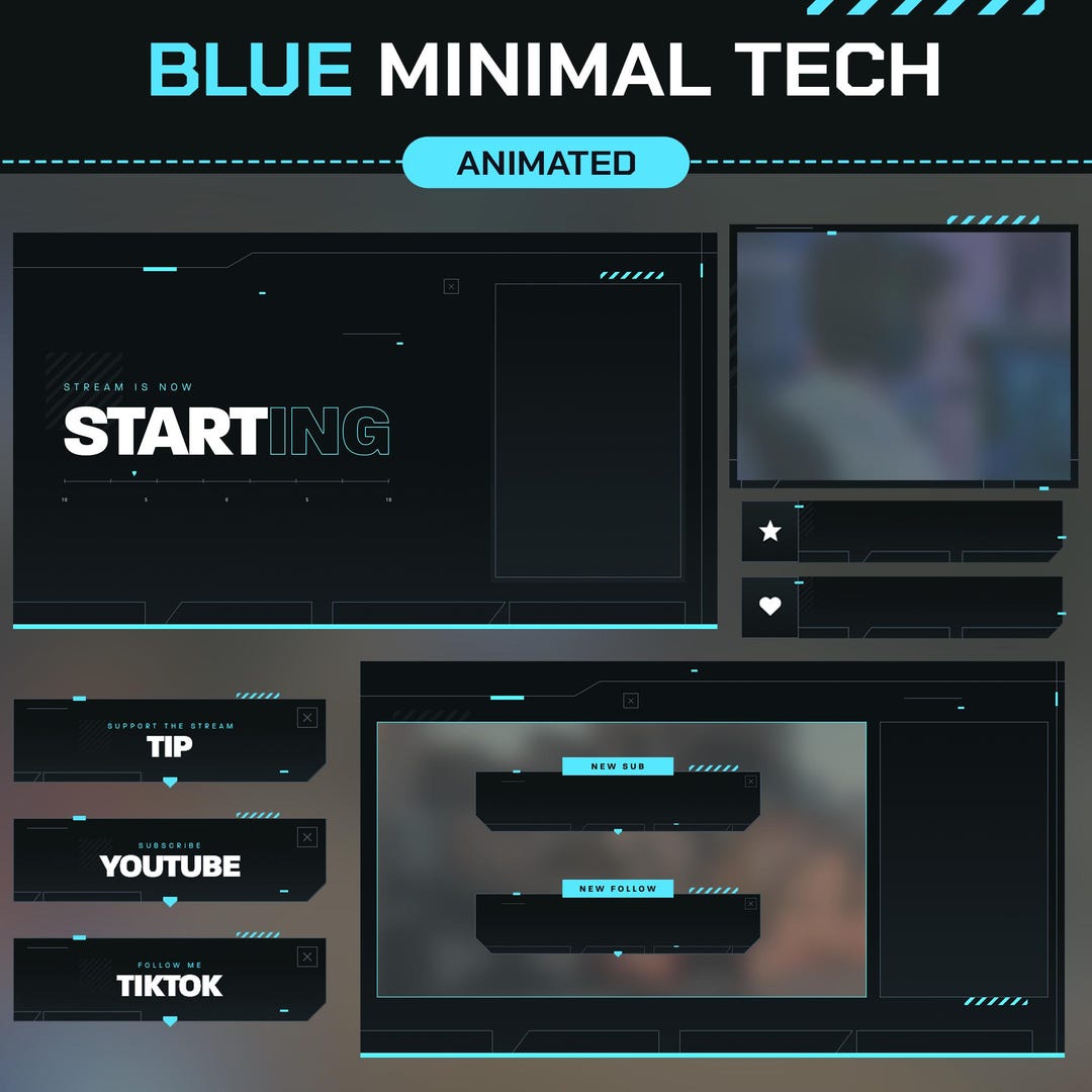 Animated Twitch Overlay Minimal, Blue Stream Pack Minimalist, Twitch ...