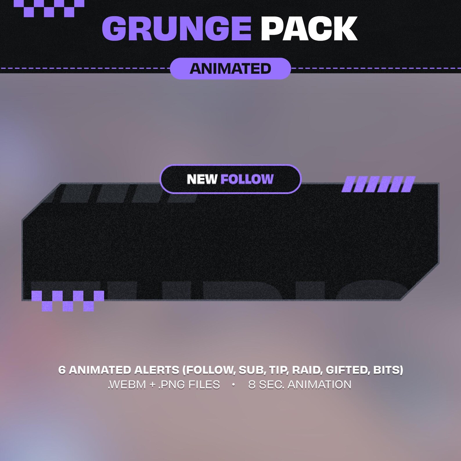 Animated Purple Grunge Twitch Overlay Pack: Stream Alerts, Panels ...