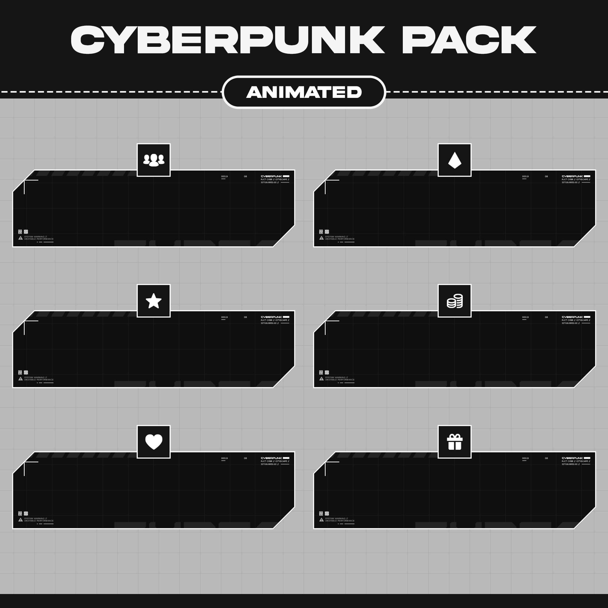 Animated Cyberpunk Twitch Overlay: Black & White Stream Package ...