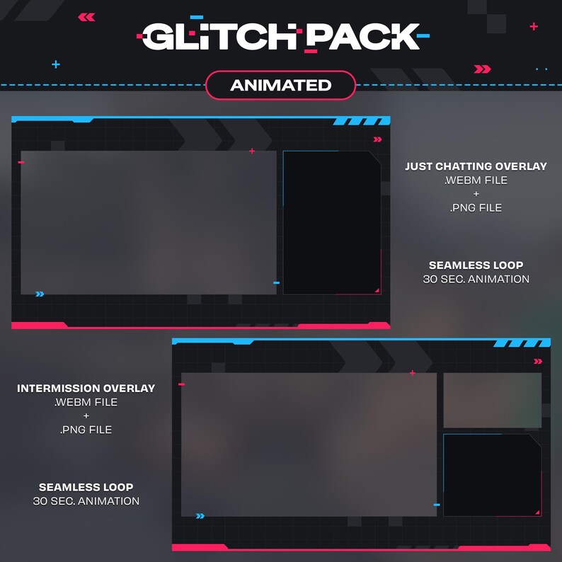 Animated Glitch Twitch Overlay Package: Stream Screens, Alerts, Panels ...