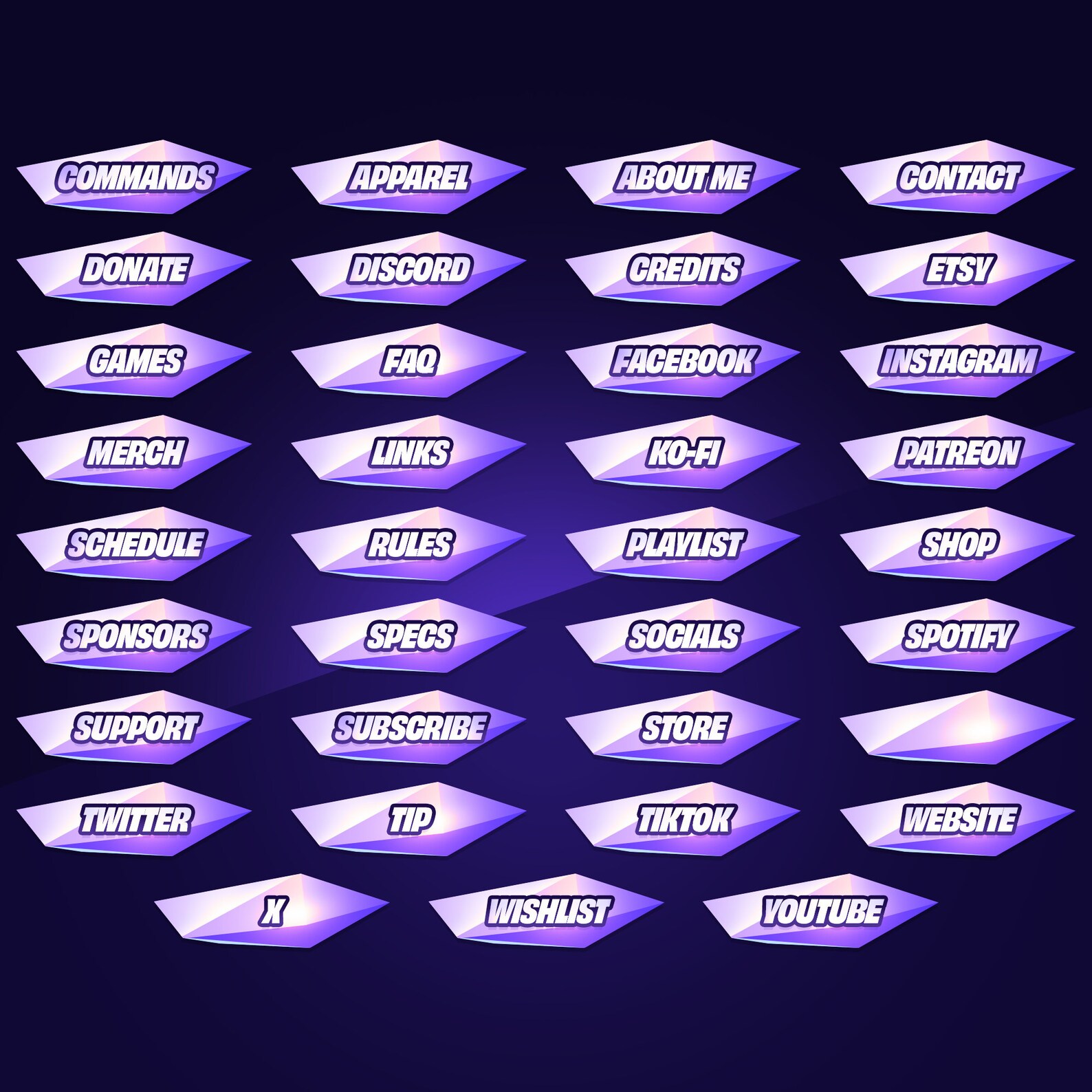 35 Twitch Panels Purple Crystals, Gemstone Stream Panels for Twitch Streamers, Digital Download ...