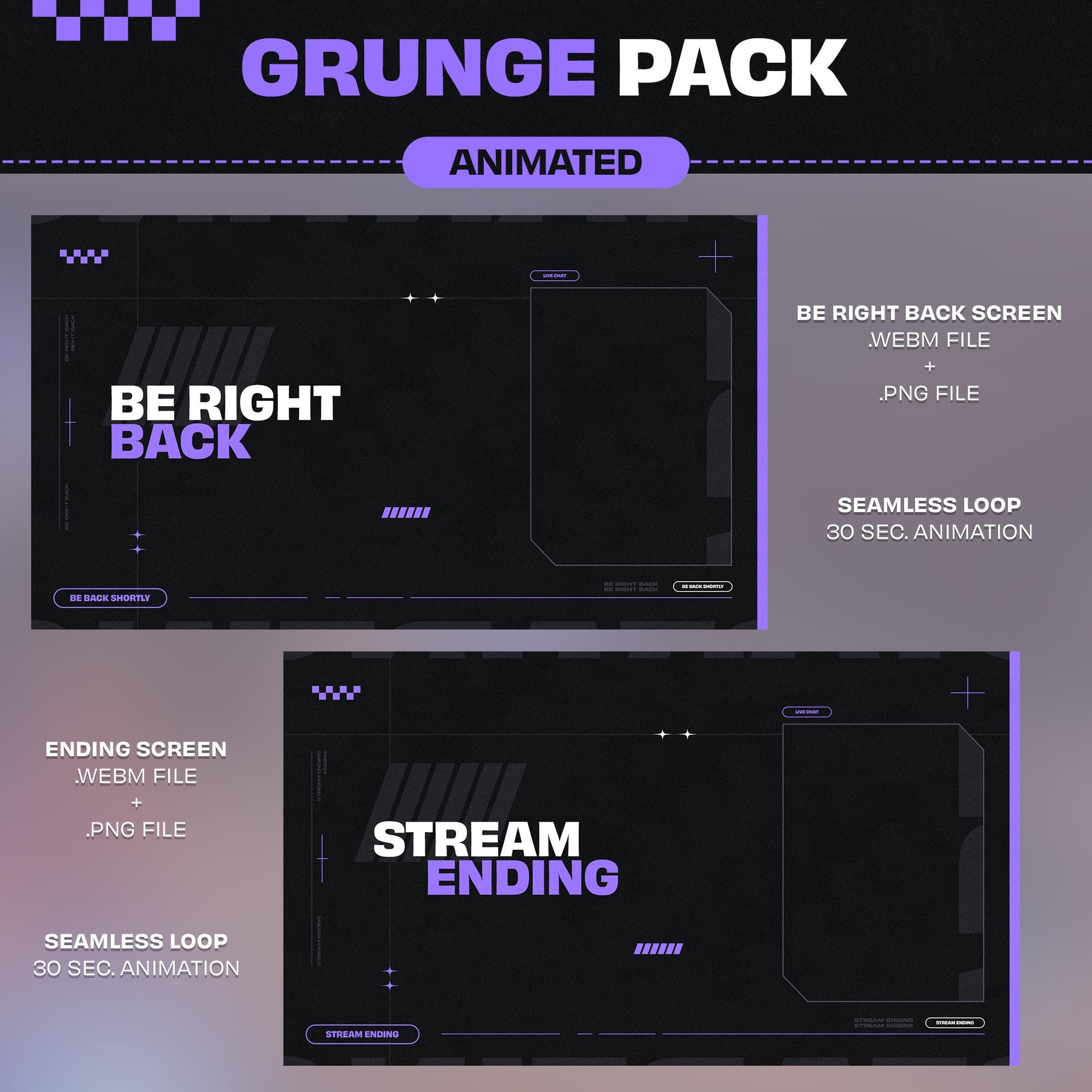 Animated Purple Grunge Twitch Overlay Pack: Stream Alerts, Panels ...