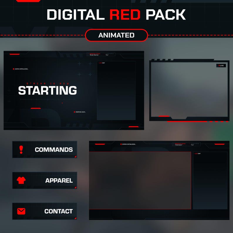 Animated Red Tech Twitch Stream Package: Overlays, Alerts, Panels ...