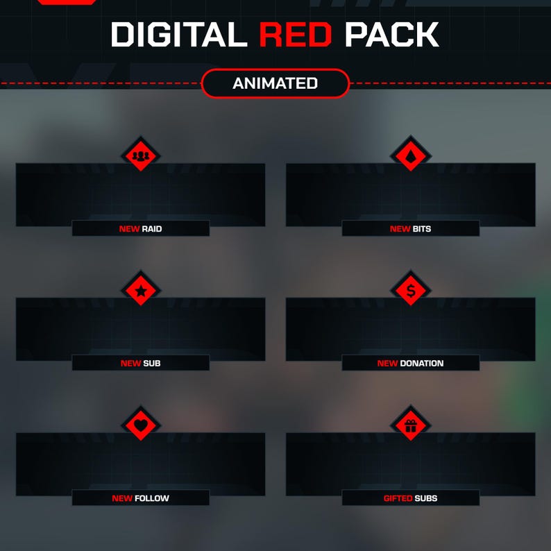 Animated Red Tech Twitch Stream Package: Overlays, Alerts, Panels ...