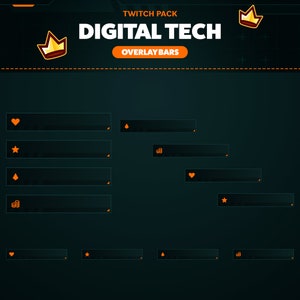 Animated Twitch Overlay Tech, Digital Orange Stream Package, Panels ...