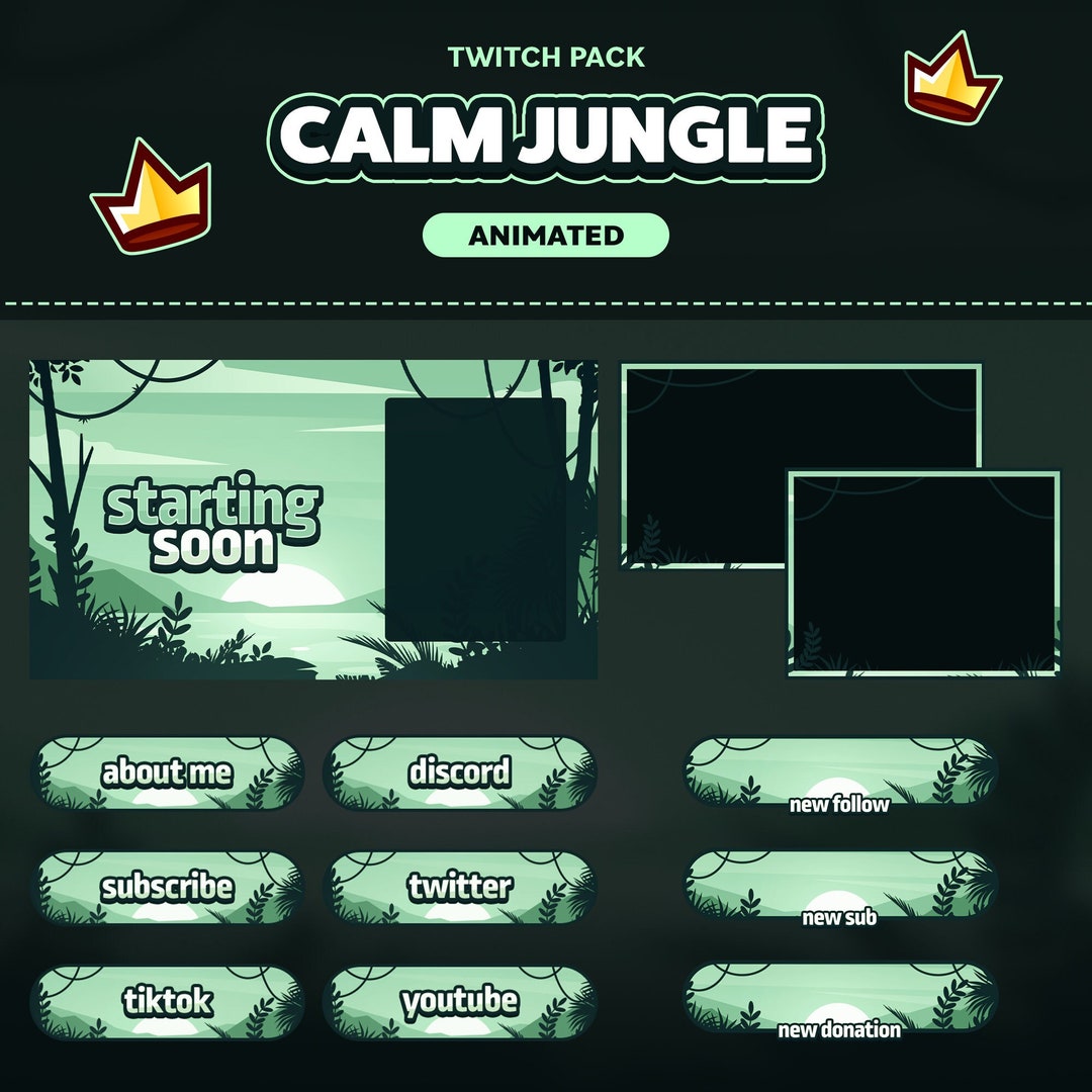 Animated Cozy Twitch Overlay, Green Jungle Stream Package, Digital ...