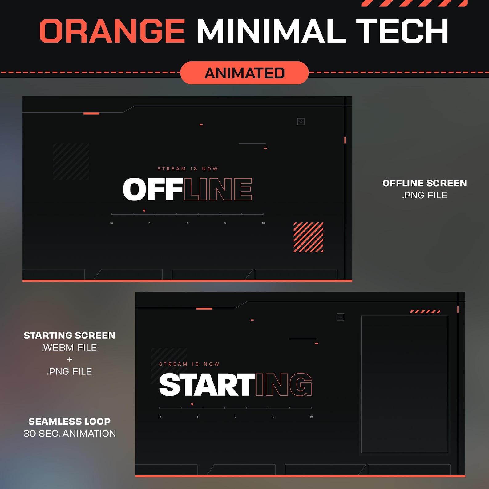Animated Orange Twitch Stream Package: Minimalist Overlay, Alerts ...