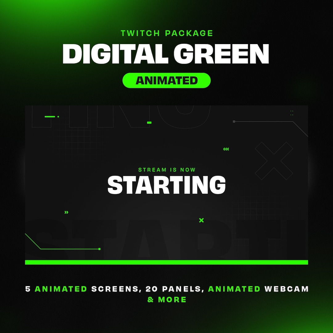 Animated Twitch Overlay Green, Digital Download, Stream Package, Twitch ...