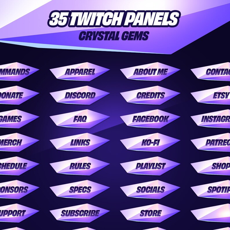 35 Twitch Panels Purple Crystals, Gemstone Stream Panels for Twitch Streamers, Digital Download ...