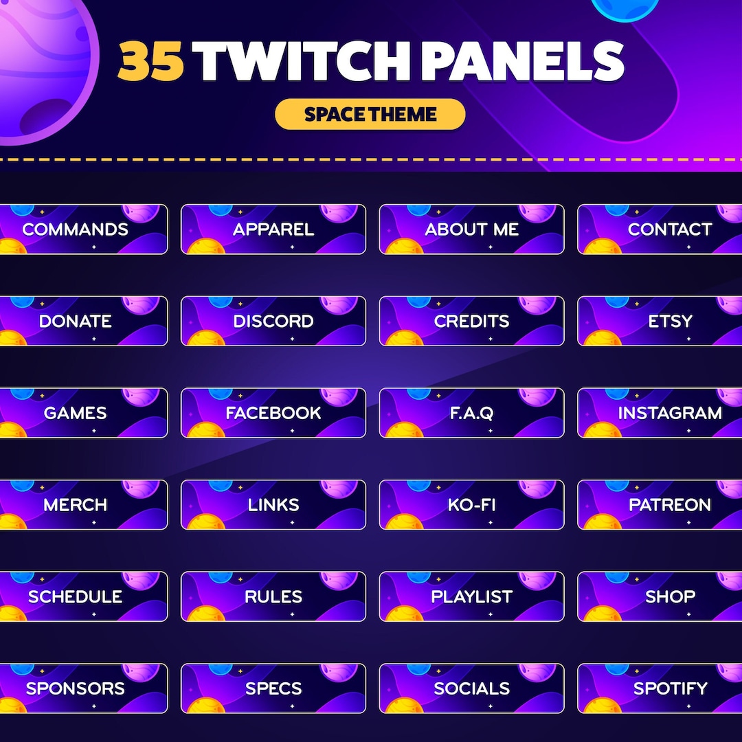 Twitch Panels Planet Theme, Purple Space Stream Panels, Digital ...