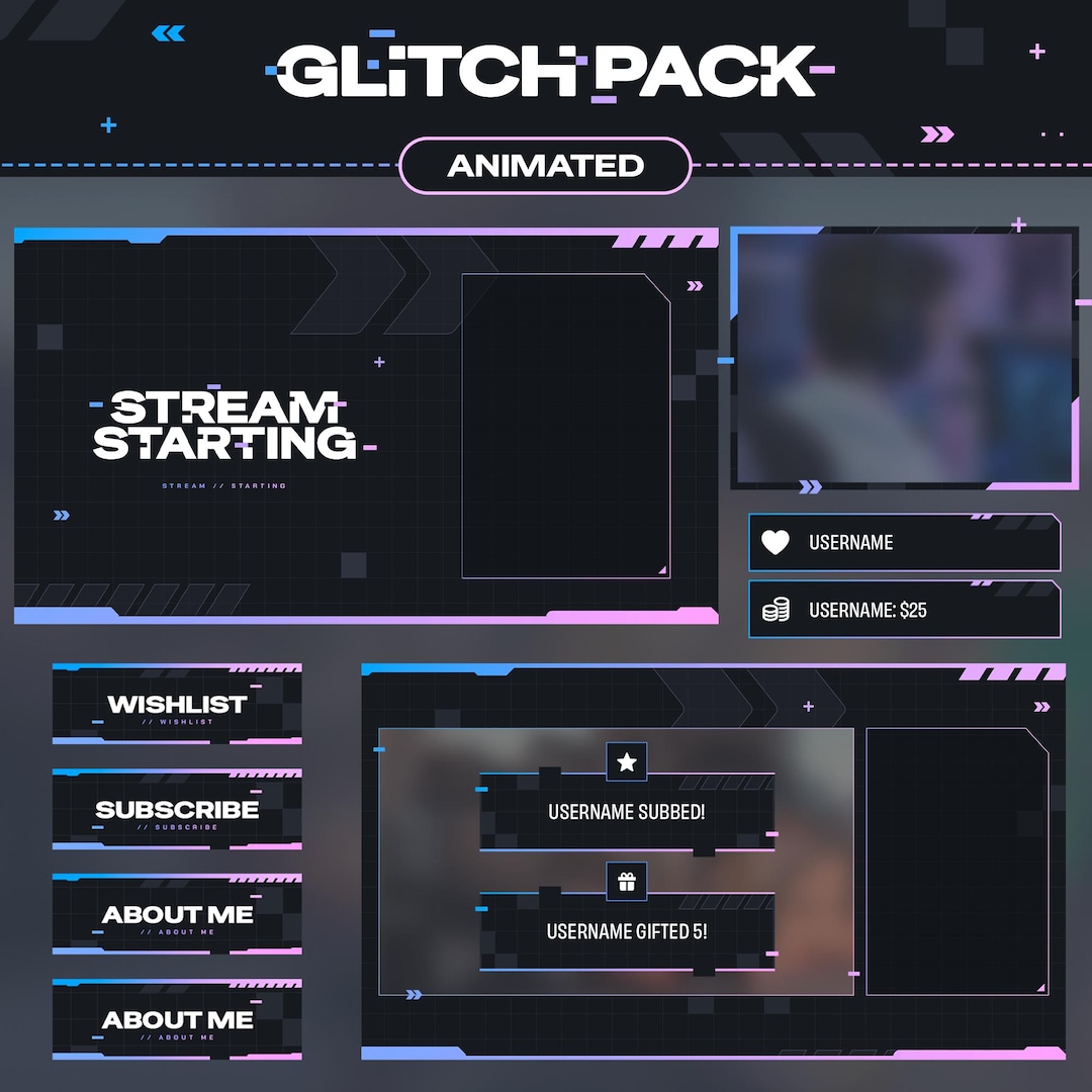 Animated Glitch Twitch Overlay V2: Tech Stream Overlay, Twitch Screens ...