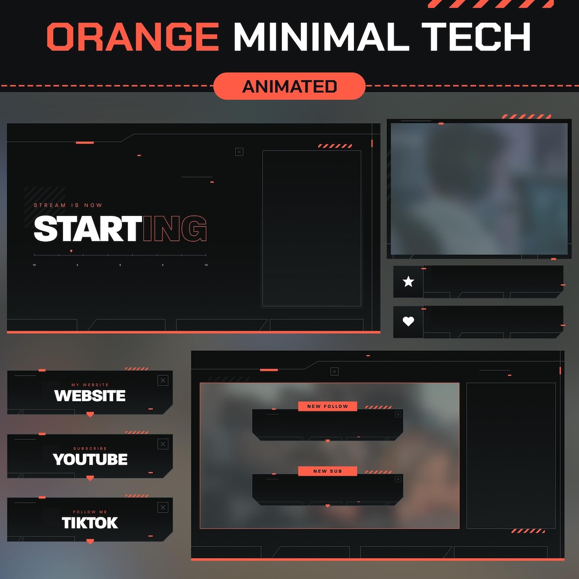 Animated Orange Twitch Stream Package: Minimalist Overlay, Alerts ...