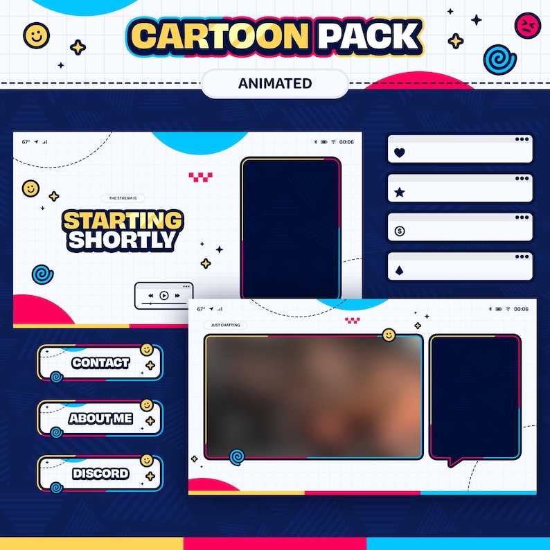 Animated Cartoon Twitch Stream Package: Overlays, Alerts, Panels ...