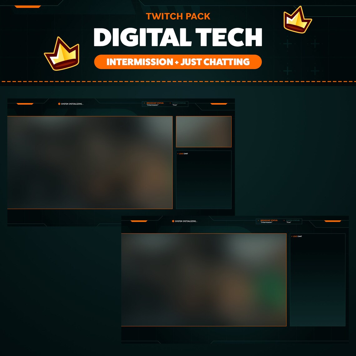 Animated Twitch Overlay Tech, Digital Orange Stream Package, Panels ...