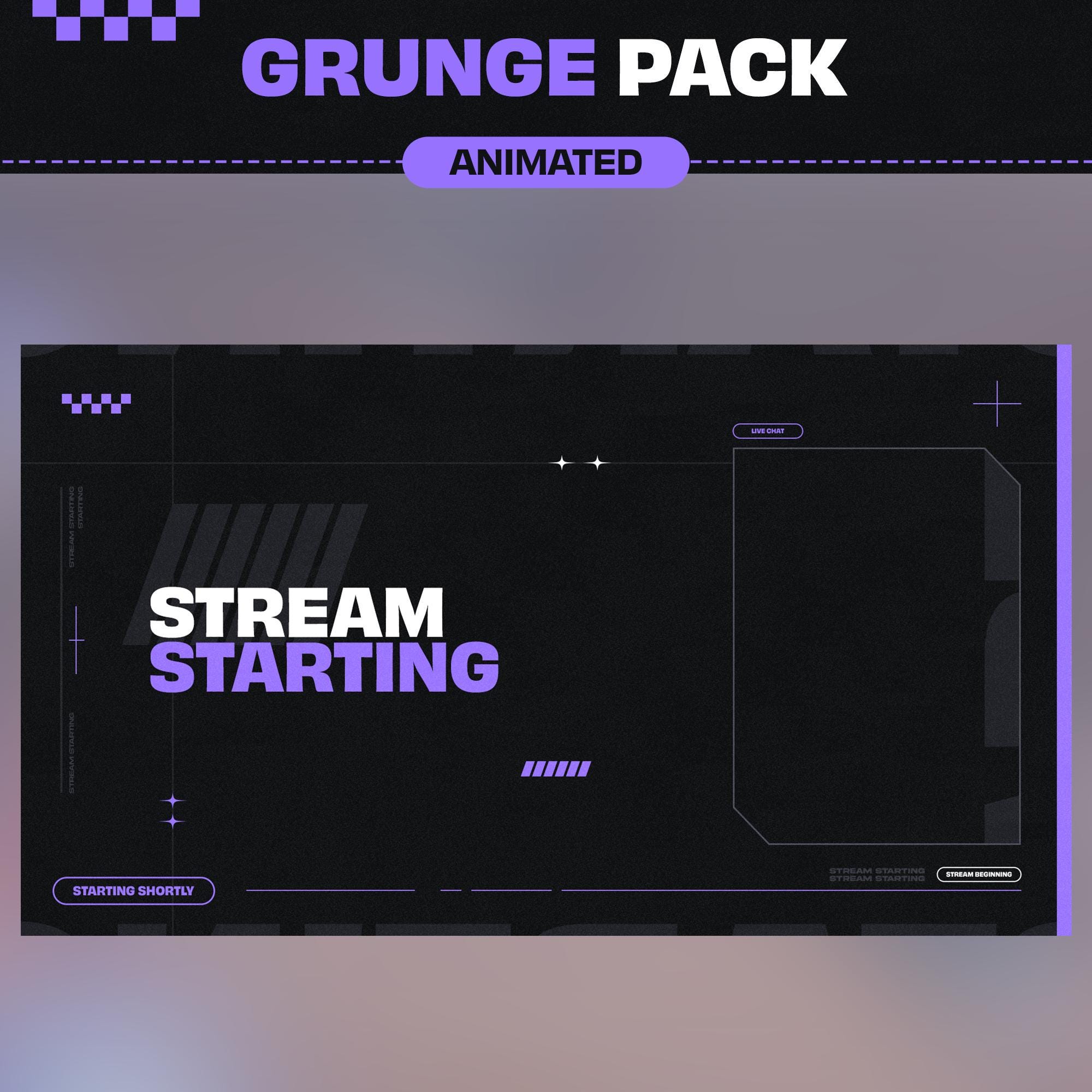 Animated Purple Grunge Twitch Overlay Pack: Stream Alerts, Panels ...