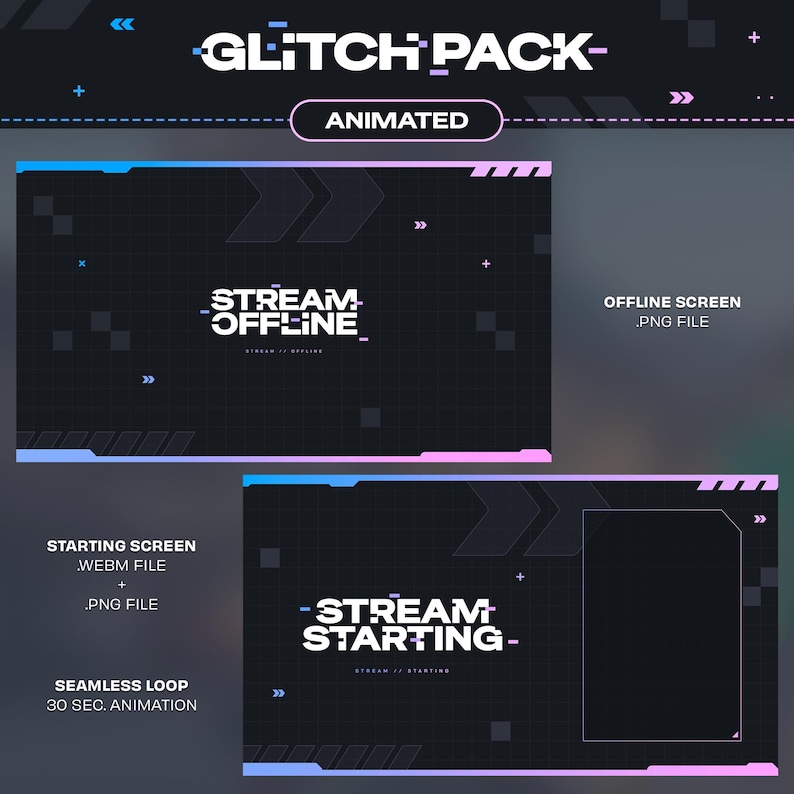 Animated Glitch Twitch Overlay V2: Tech Stream Overlay, Twitch Screens ...