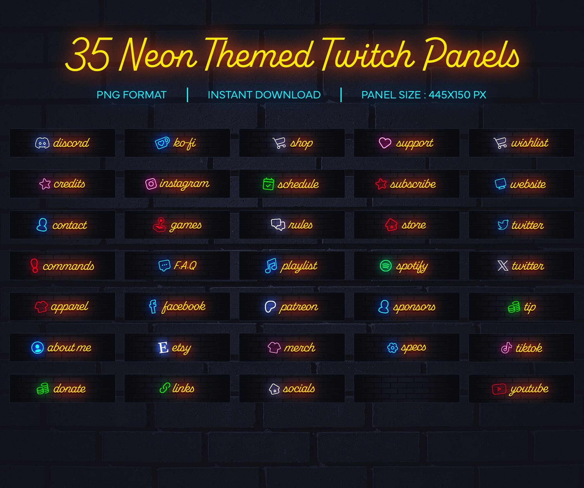 Twitch Panels Neon Theme, Digital Download, Stream Panels Neon Minimal ...