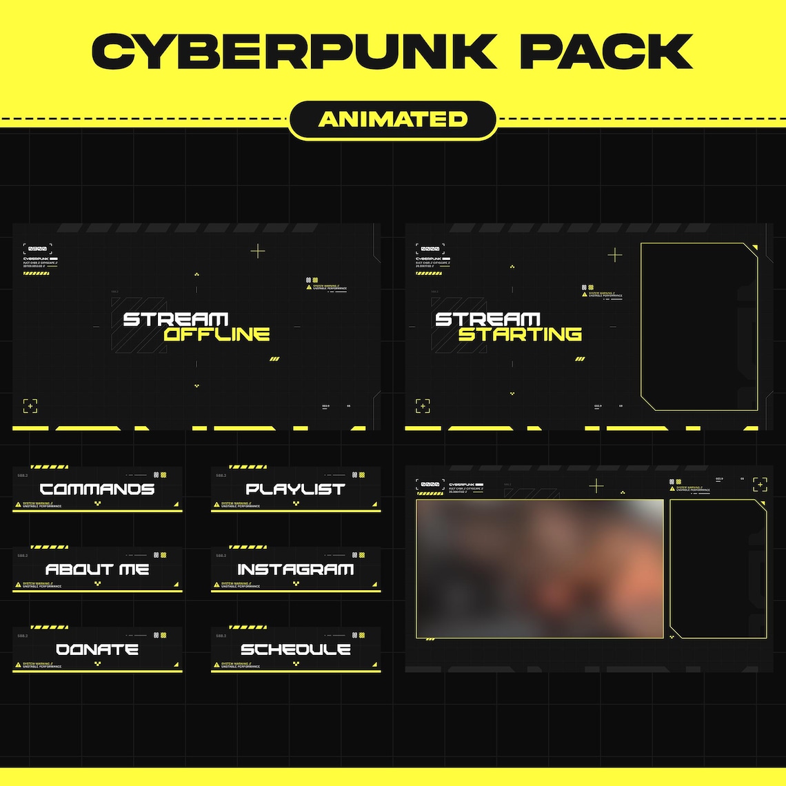 Animated Cyberpunk Twitch Overlay: Yellow Stream Package (digital ...