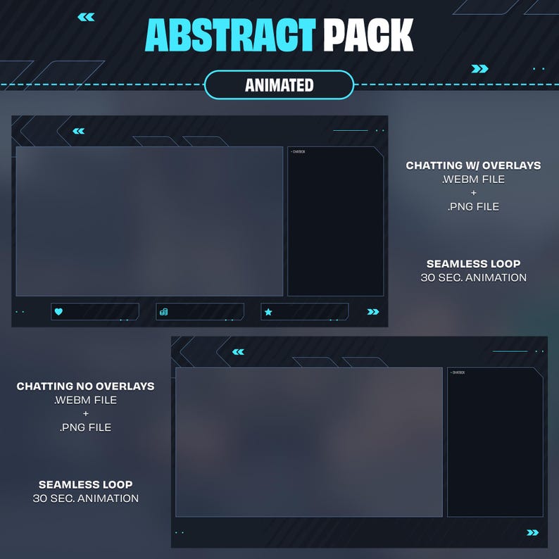 Animated Blue Abstract Twitch Overlay: Stream Package (WEBM, PNG Files ...