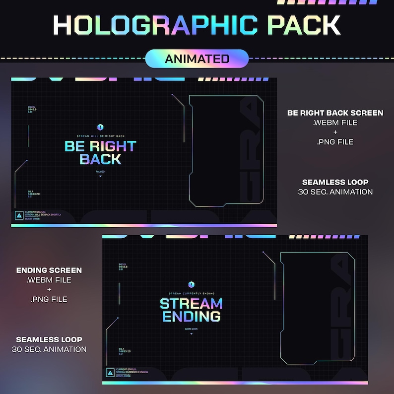 Animated Holographic Twitch Overlay: Iridescent Stream Package (twitch ...