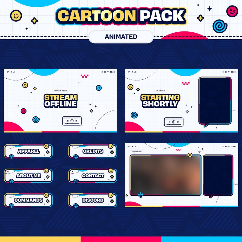 Animated Cartoon Twitch Stream Package: Overlays, Alerts, Panels ...