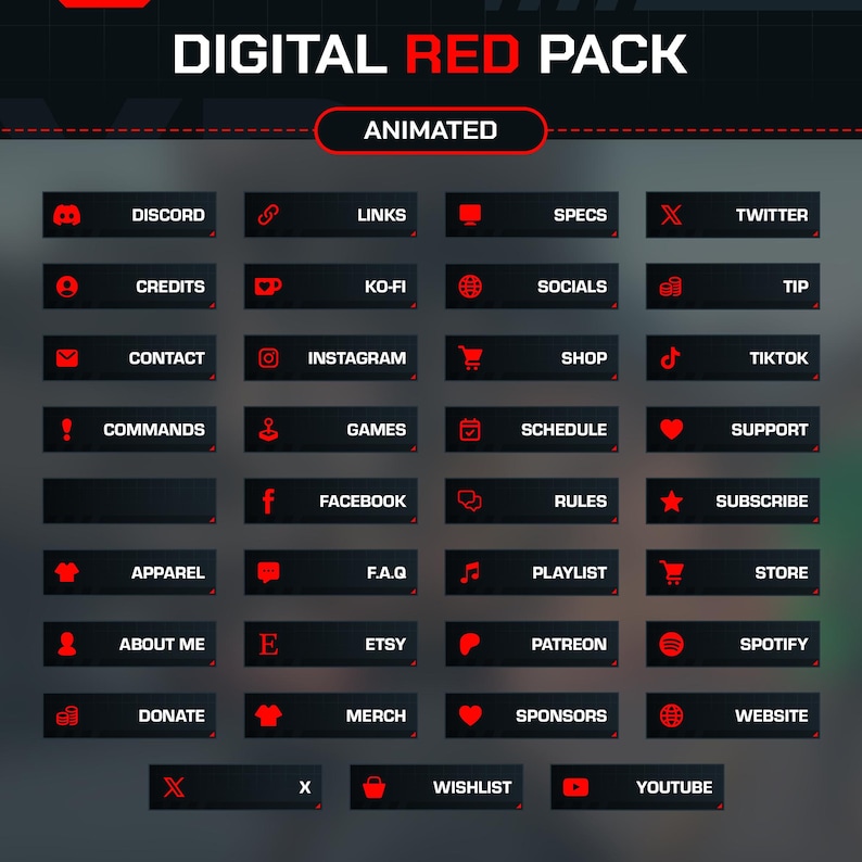 Animated Red Tech Twitch Stream Package: Overlays, Alerts, Panels ...