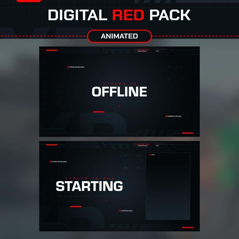 Animated Red Tech Twitch Stream Package: Overlays, Alerts, Panels ...